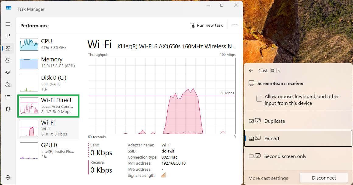 How does ScreenBeam support screen mirroring for Windows devices?